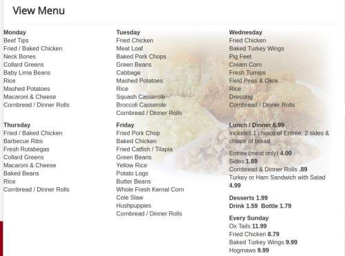 Liz Southern Cooking & Catering menu in Warner Robins, Georgia, USA