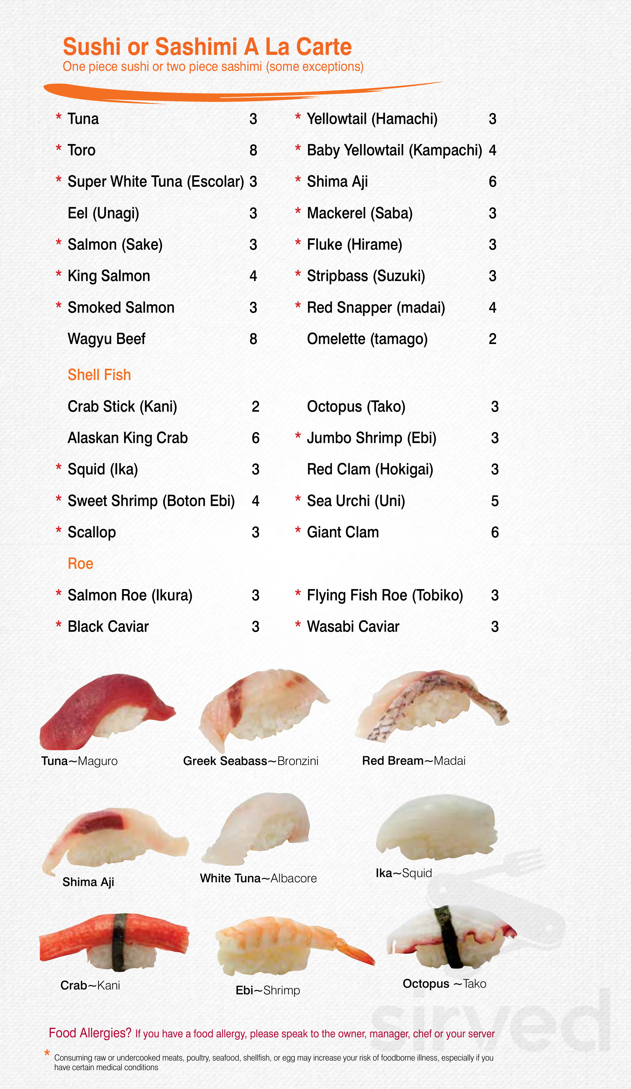 Sasa menu in Farmingdale, New York, USA