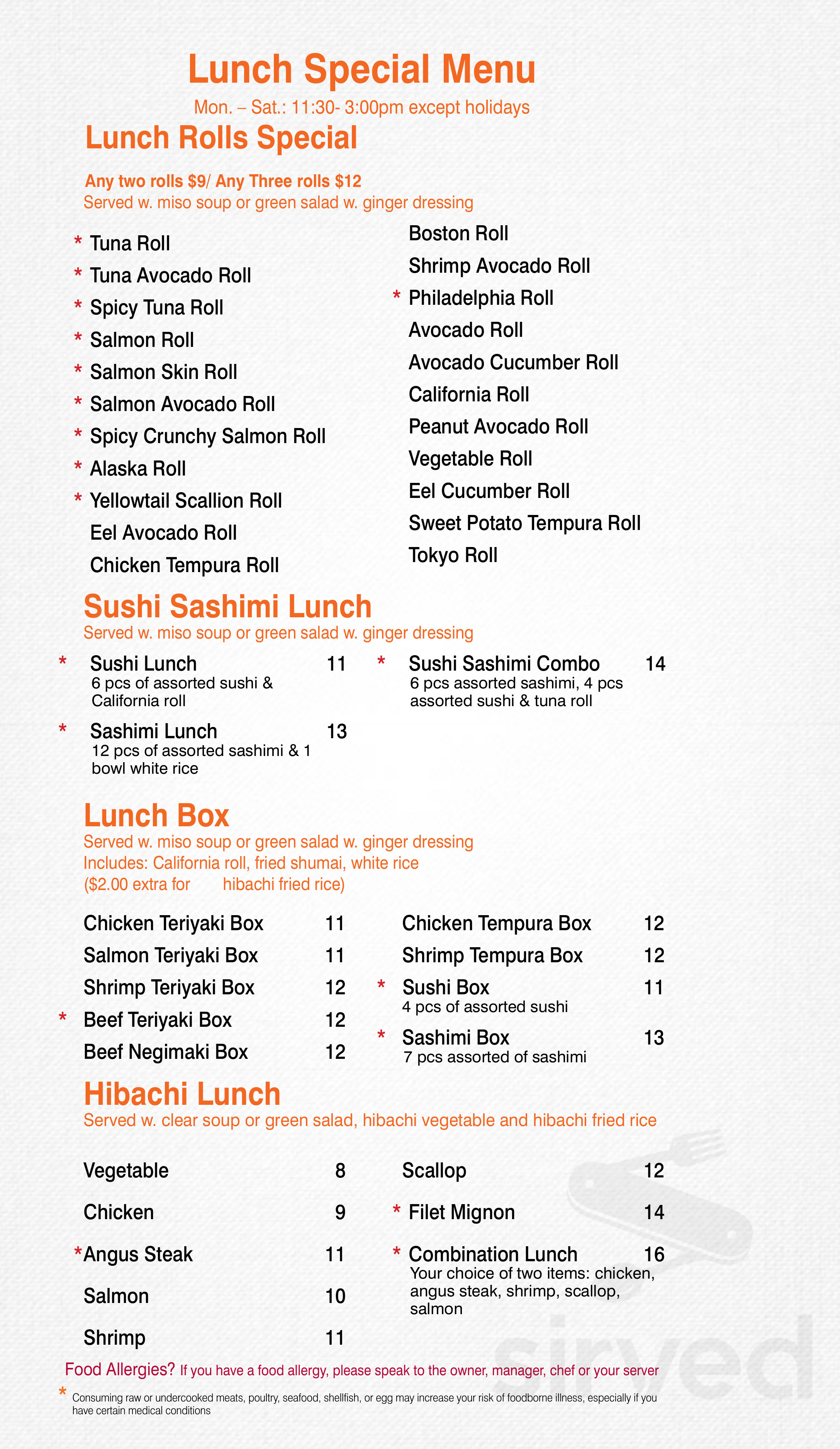Sasa menu in Farmingdale, New York, USA