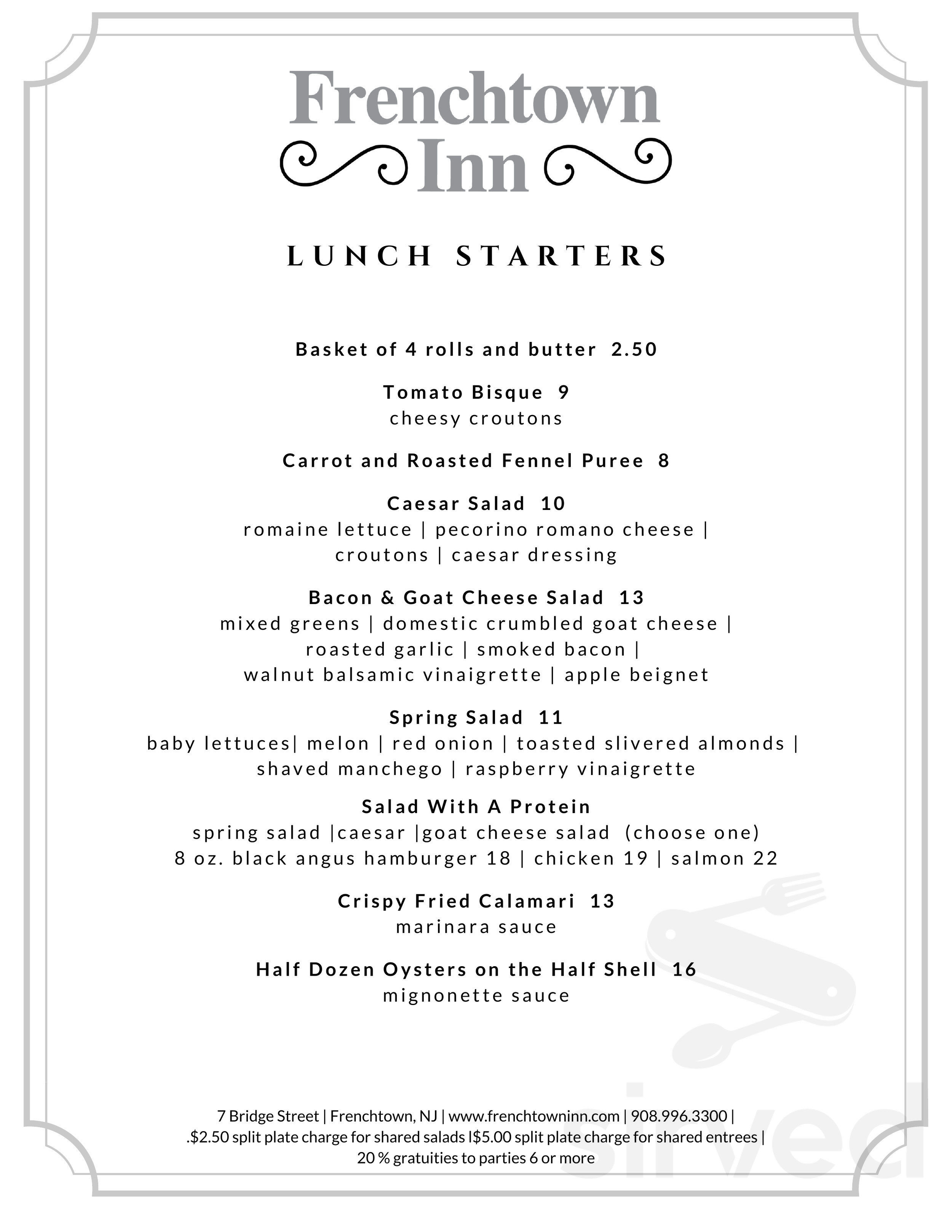 Frenchtown Inn menu in Frenchtown, New Jersey, USA