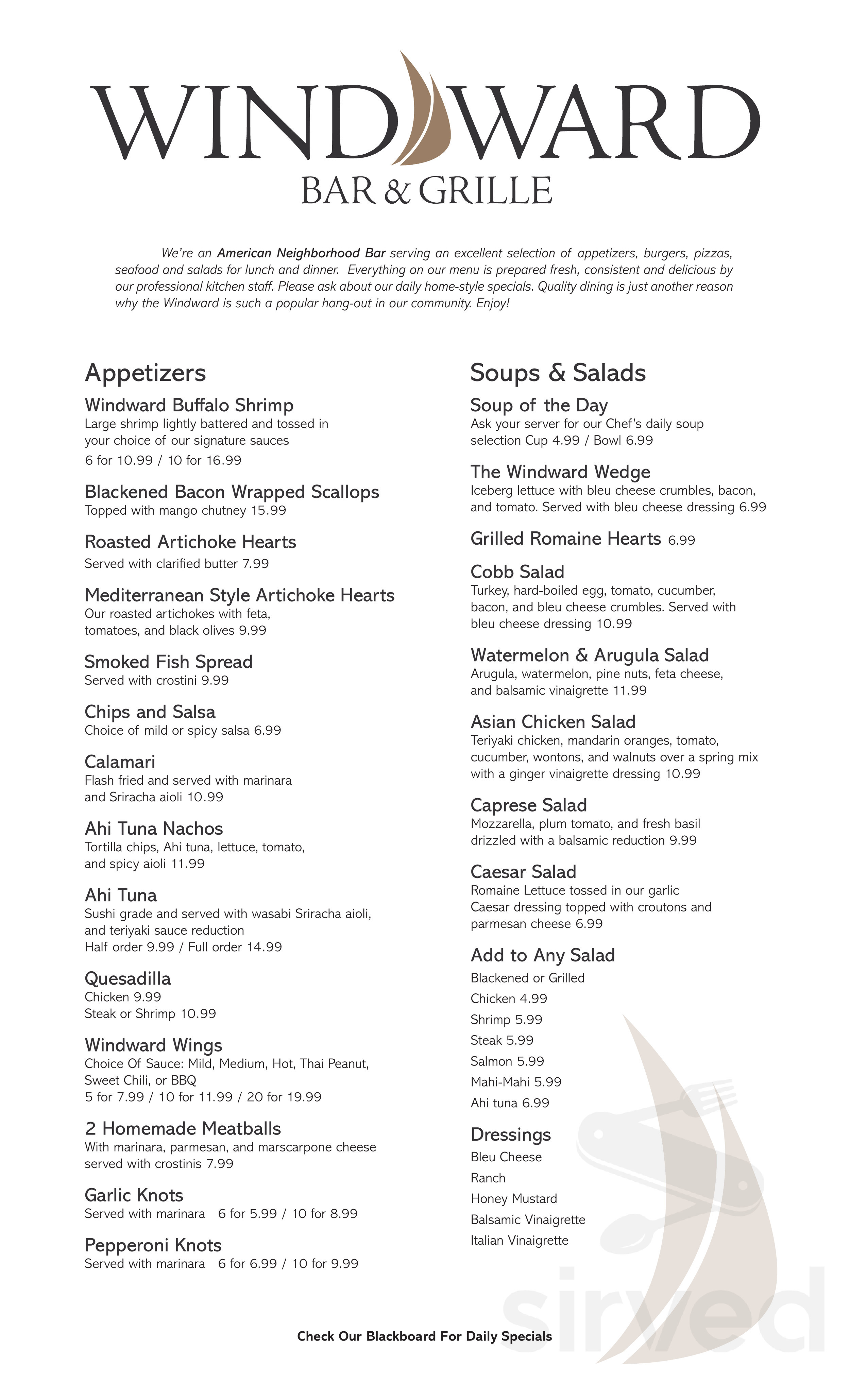 Menu for Windward Bar & Grille in Clearwater, FL | Sirved