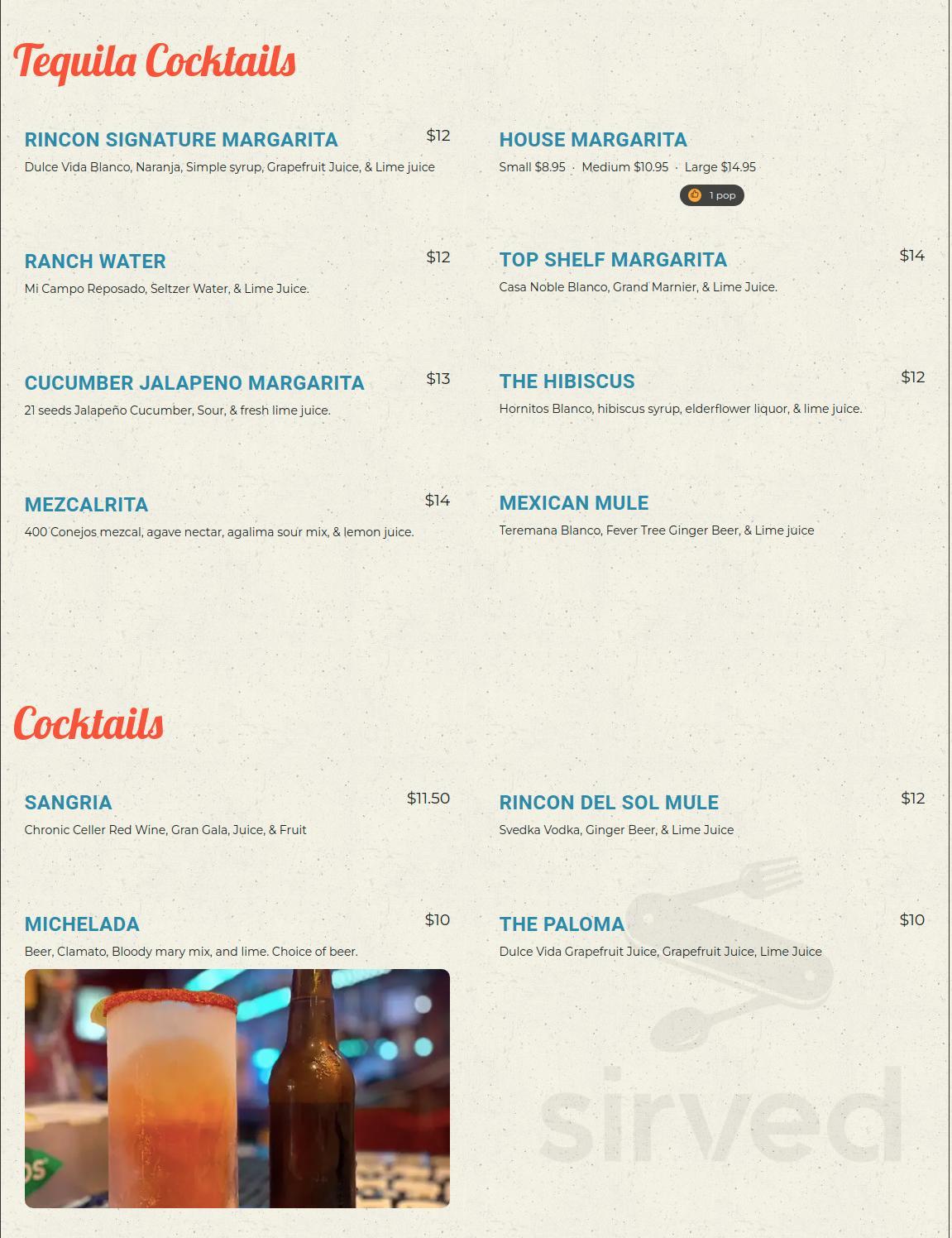 Rincon Del Sol menu in Boulder, Colorado, USA