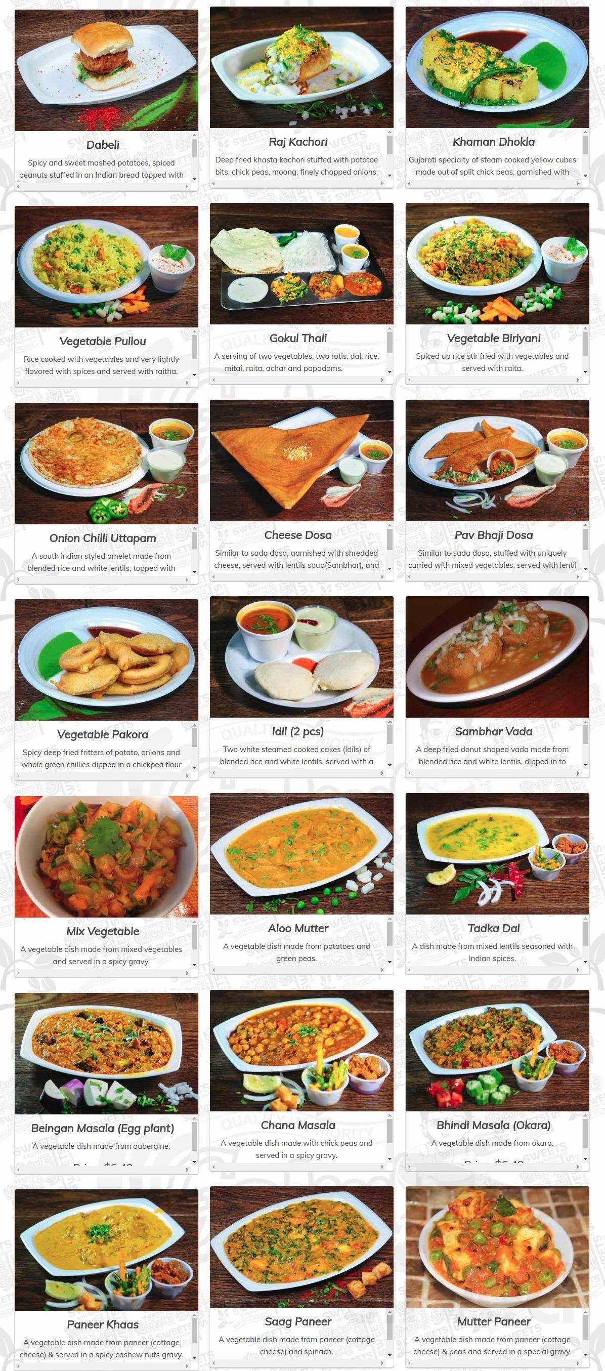 Gokul Sweets menu in Duluth, Georgia, USA