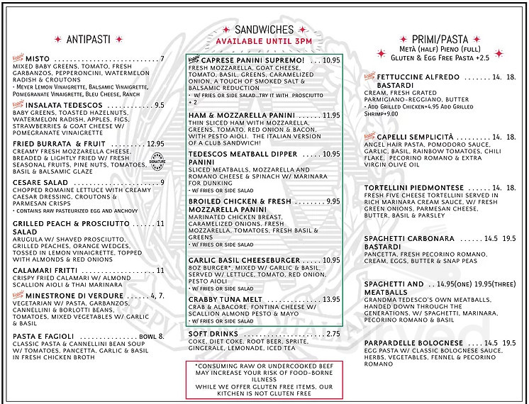 Tedesco's Italian Fresh menu in Sequim, Washington, USA