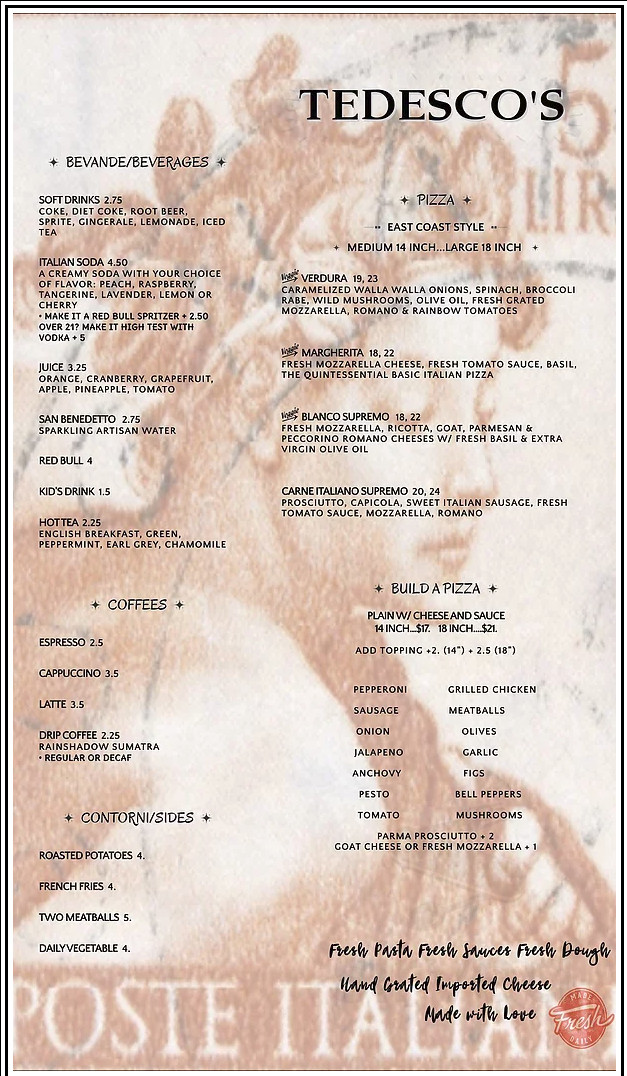 Tedesco's Italian Fresh menu in Sequim, Washington, USA