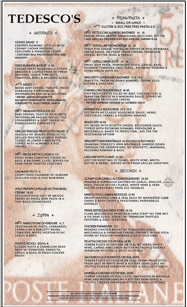 Tedesco's Italian Fresh menu in Sequim, Washington, USA