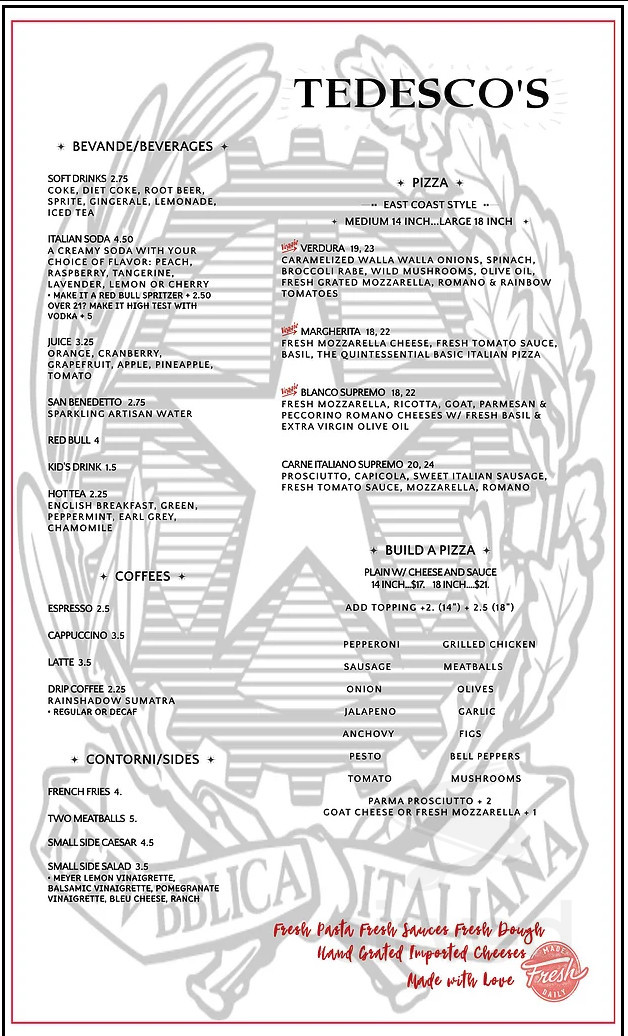 Tedesco's Italian Fresh menu in Sequim, Washington, USA
