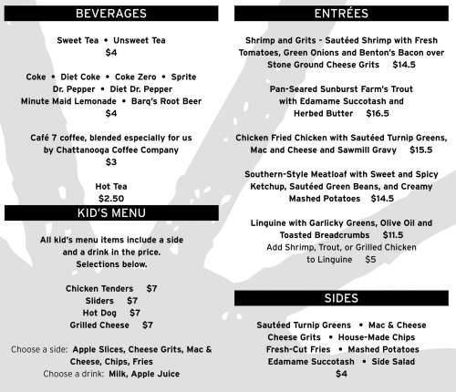 Rock City's Big Rock Grill menu in Lookout Mountain, Georgia, USA