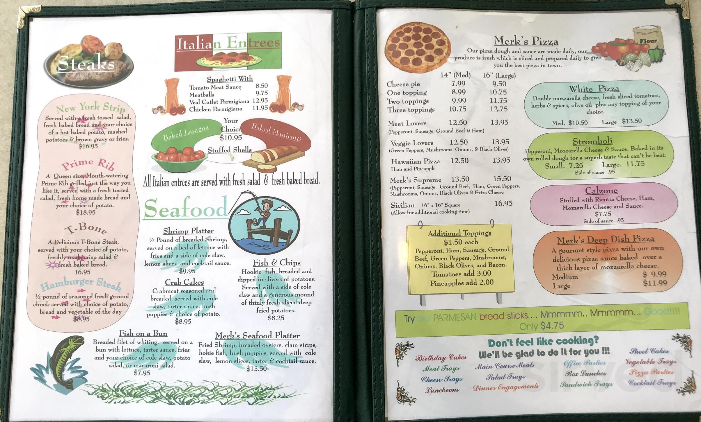 Merk's Place menu in Farmville, Virginia, USA