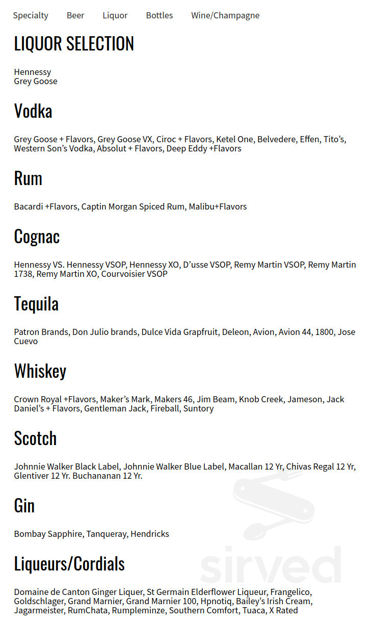 Menu - Houston TX's Prospect Park | Sirved