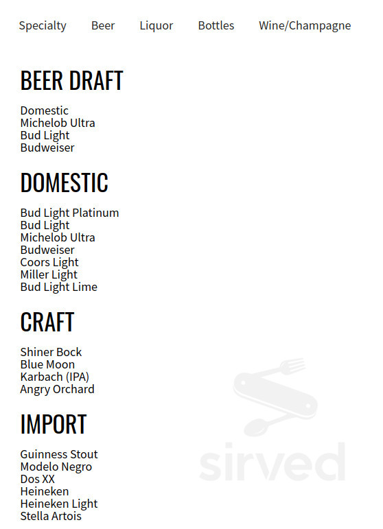 Menu - Houston TX's Prospect Park | Sirved