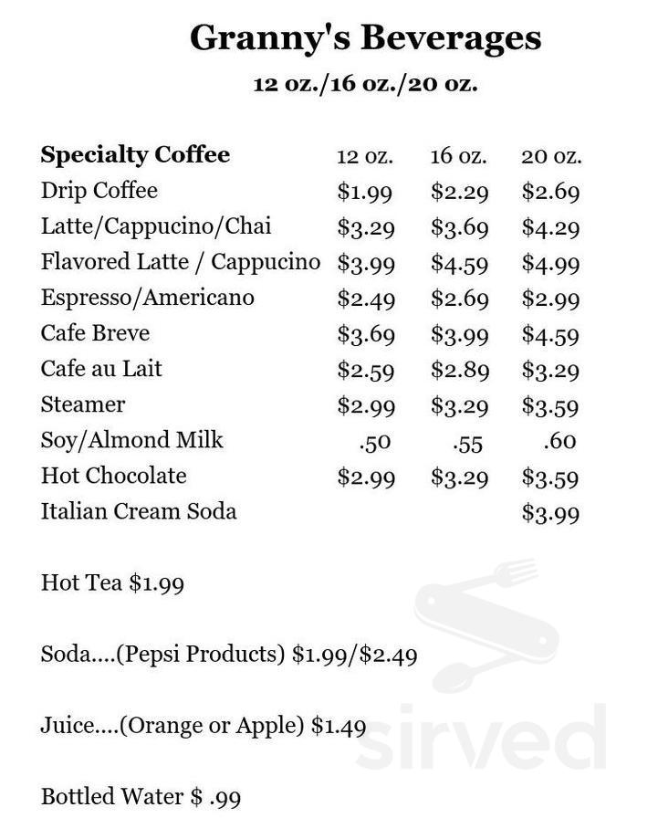 Granny Scott's Pie Shop menu in Lakewood, Colorado, USA
