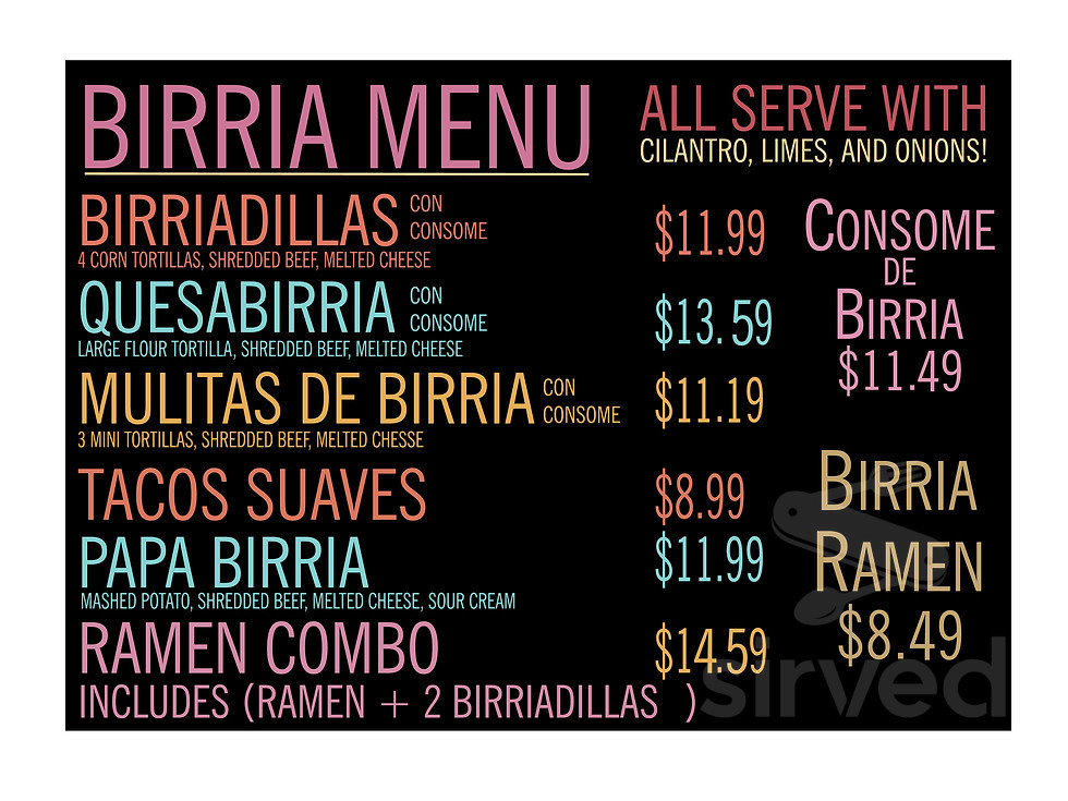 Menu for TJ Birria Y Mas Taquizas El Jesse in Stafford, Texas, United ...