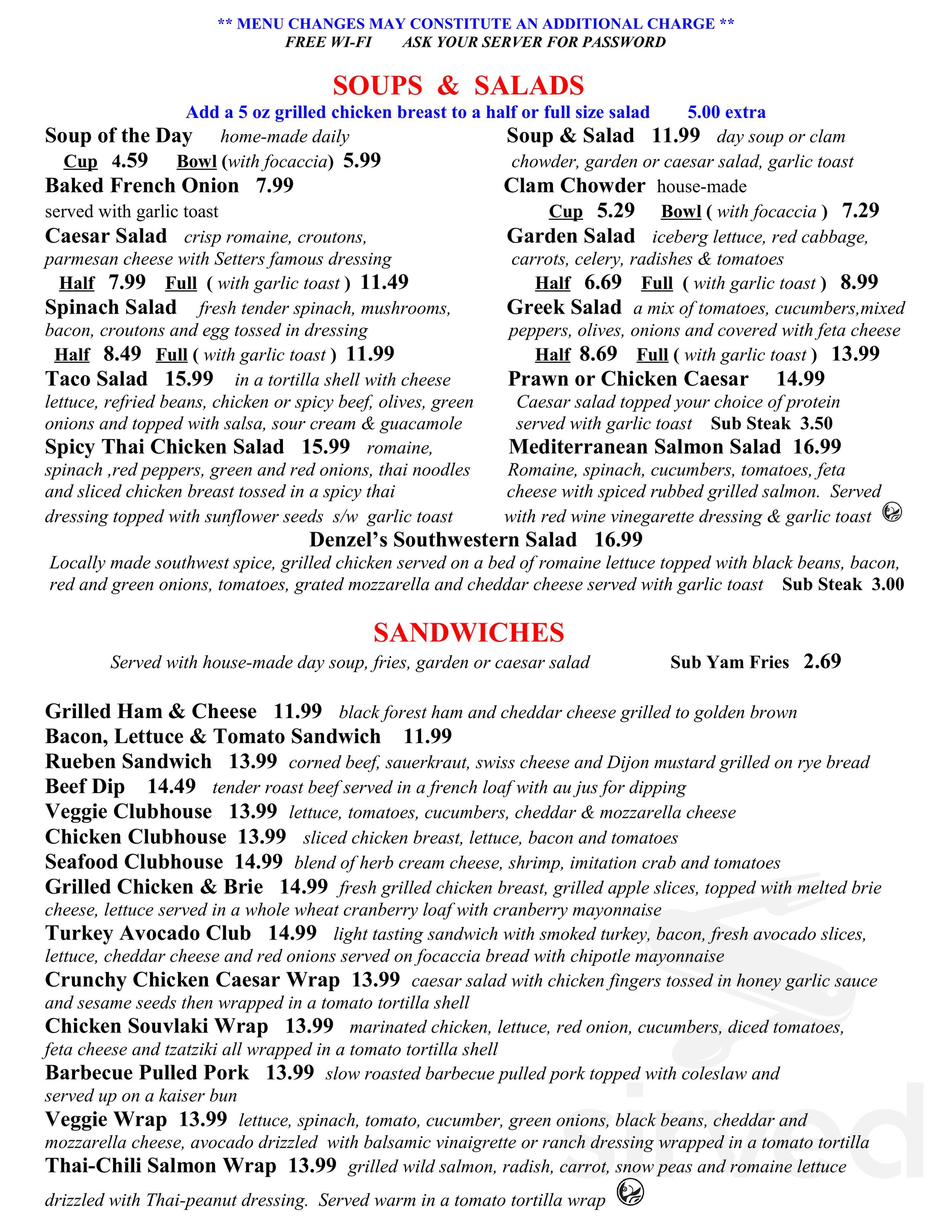 Setters Liquor Store menu in Salmon Arm, British Columbia, Canada