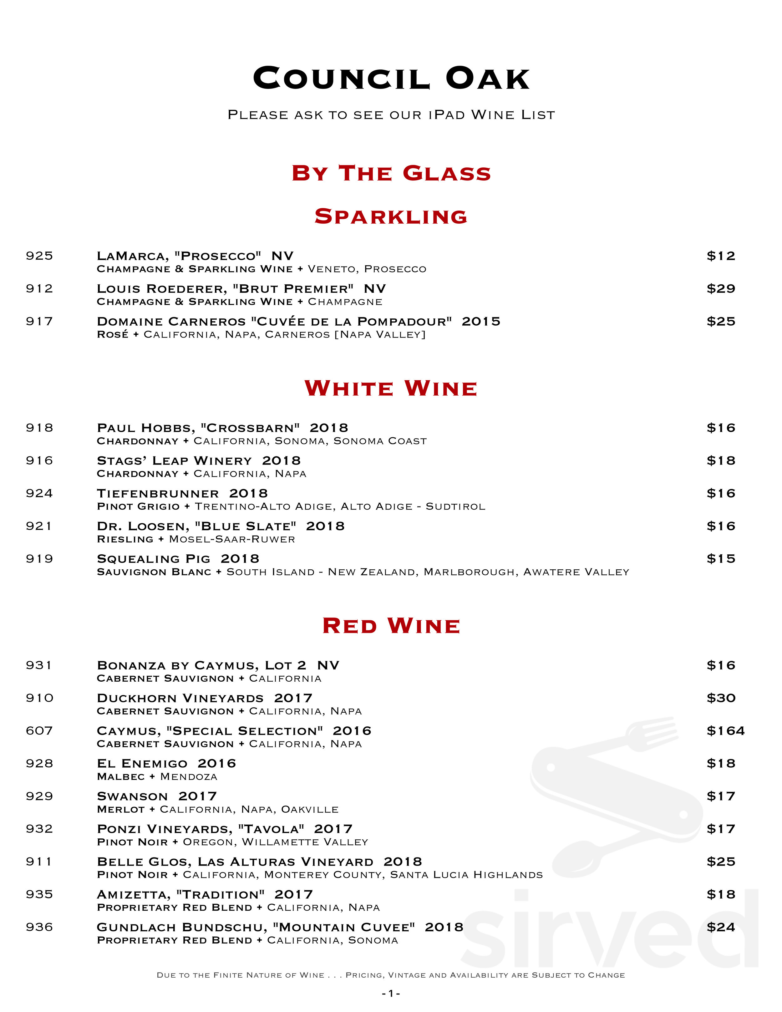 Council Oak Steaks & Seafood (in Seminole Hard Rock Hollywoo menu in ...