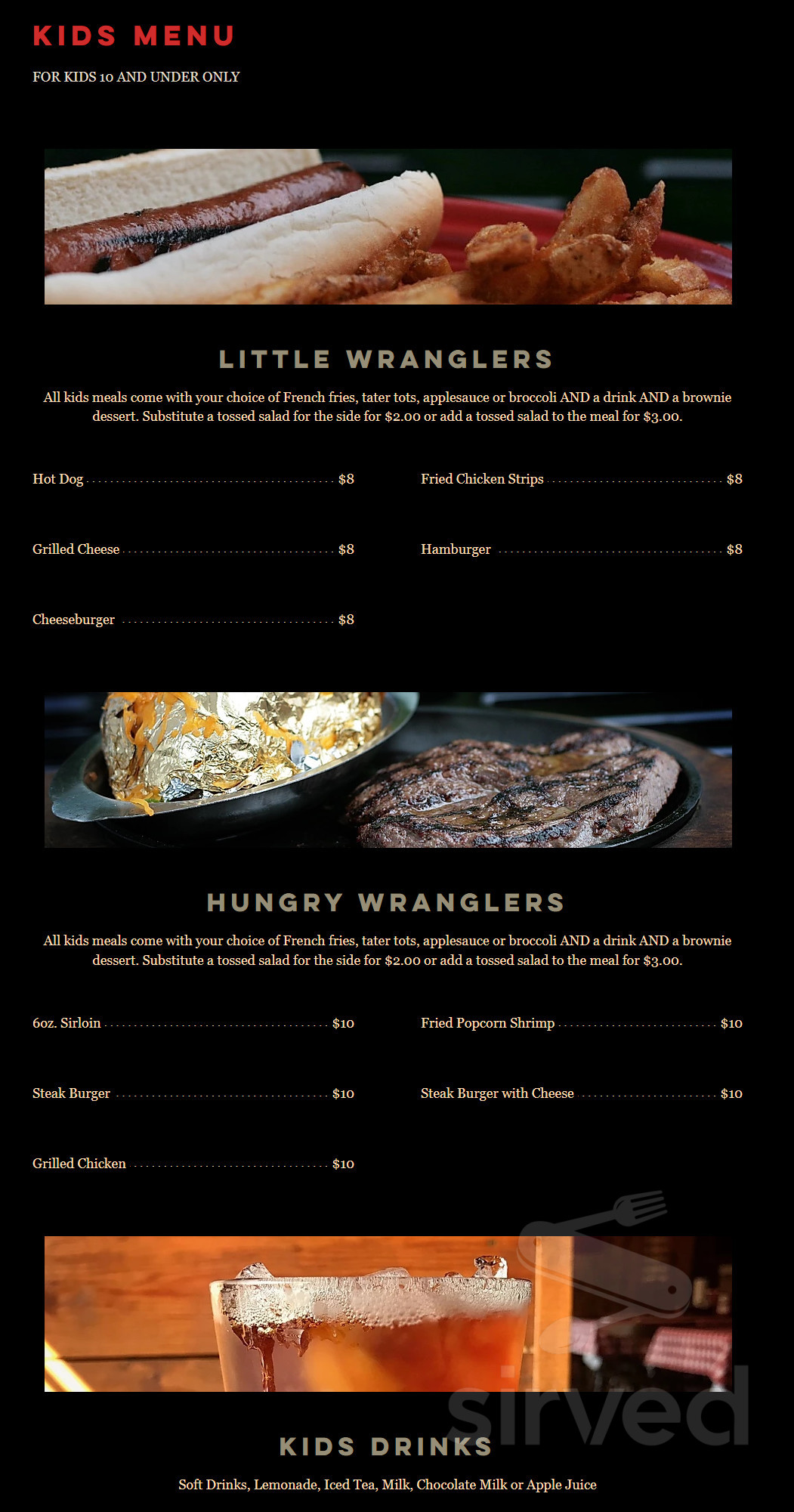 Menu for Alamo Steakhouse in Pigeon Forge, TN | Sirved