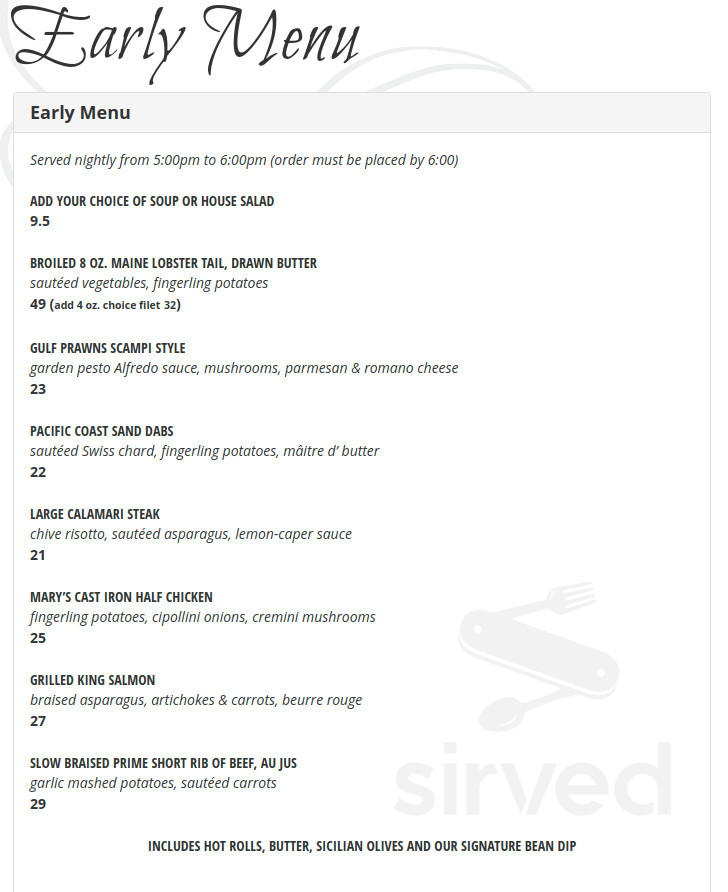 Menu - Monterey CA's The Sardine Factory | Sirved