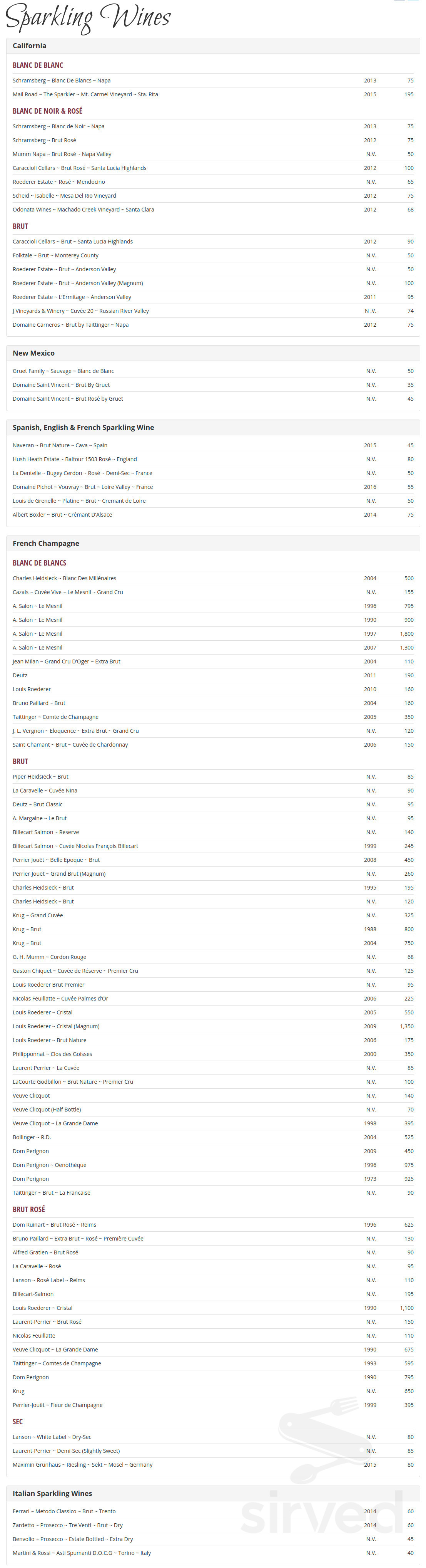 Menu - Monterey CA's The Sardine Factory | Sirved