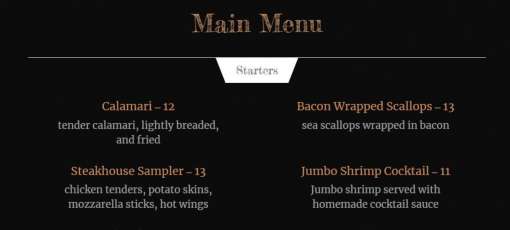 Poughkeepsie Steakhouse Menu - Poughkeepsie, New York | Sirved