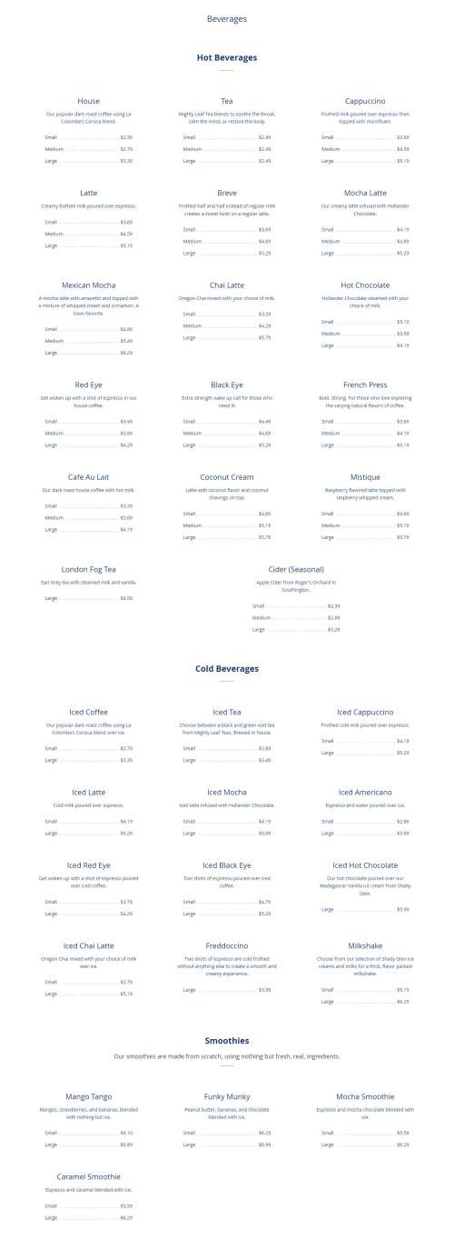 Cafe Sofia menu in West Hartford, Connecticut, USA