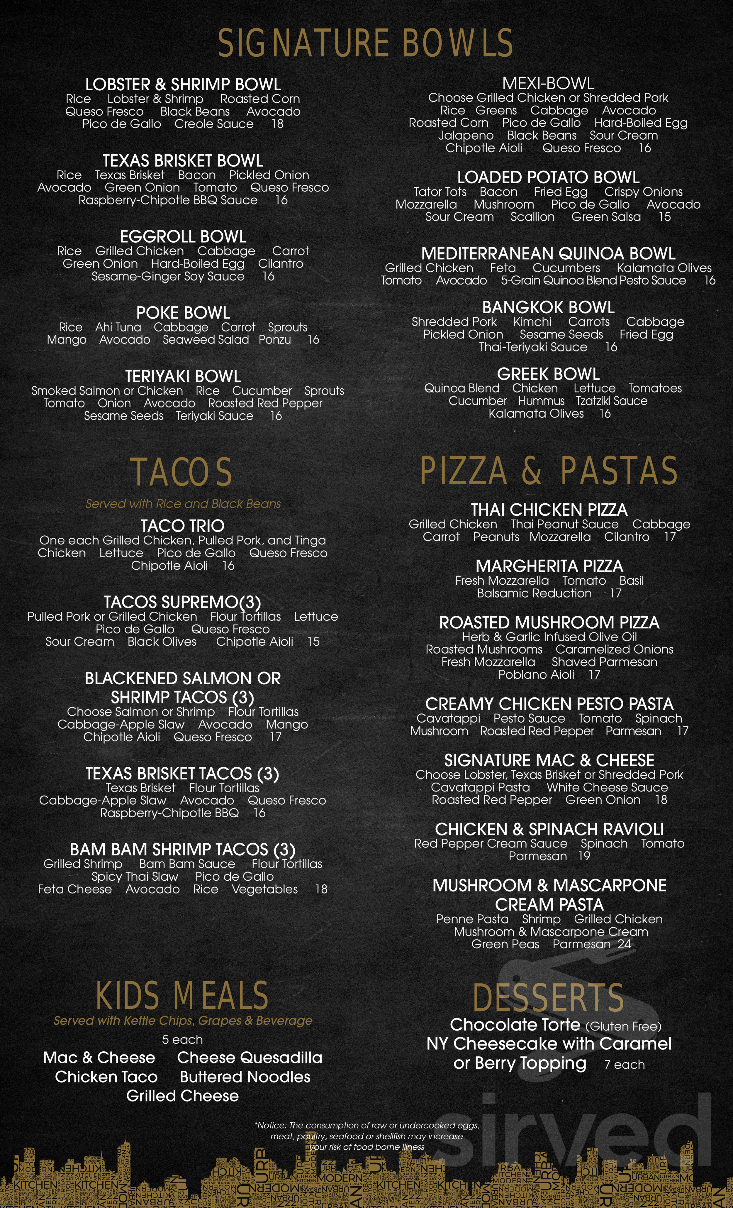 Menu for Urban Modern Kitchen in Appleton, WI | Sirved