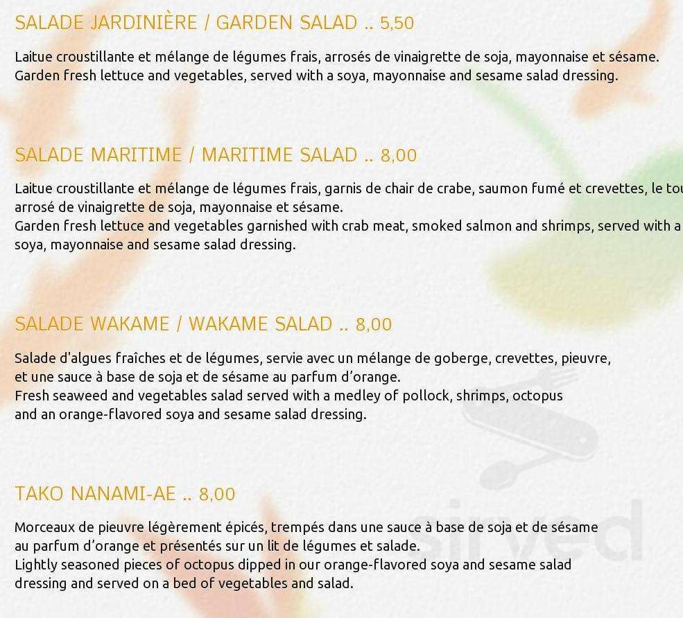 Kingyo Sushi menu in Blainville, Quebec, Canada