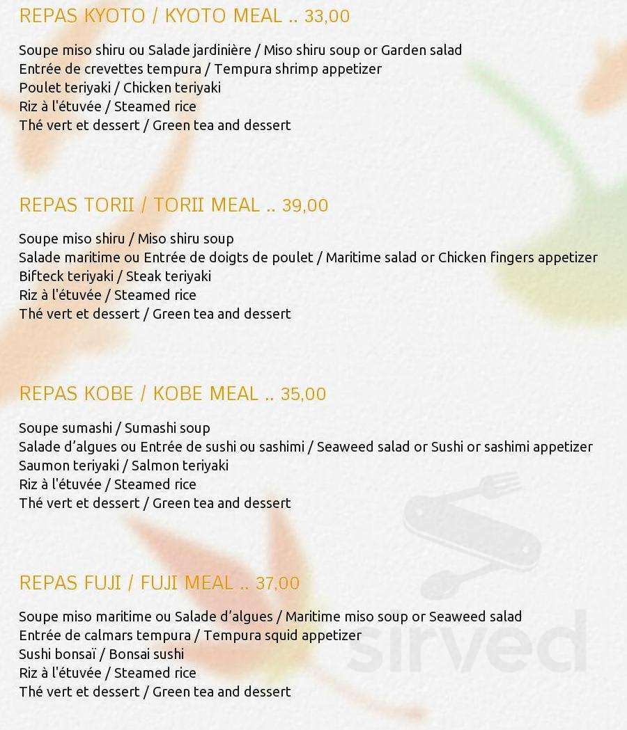 Kingyo Sushi menu in Blainville, Quebec, Canada