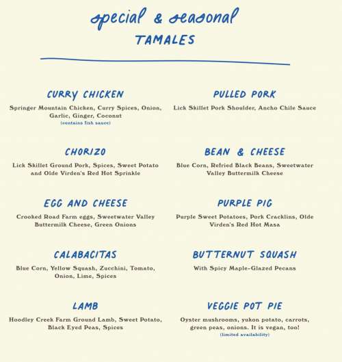 Good Golly Tamale menu in Knoxville, Tennessee, USA