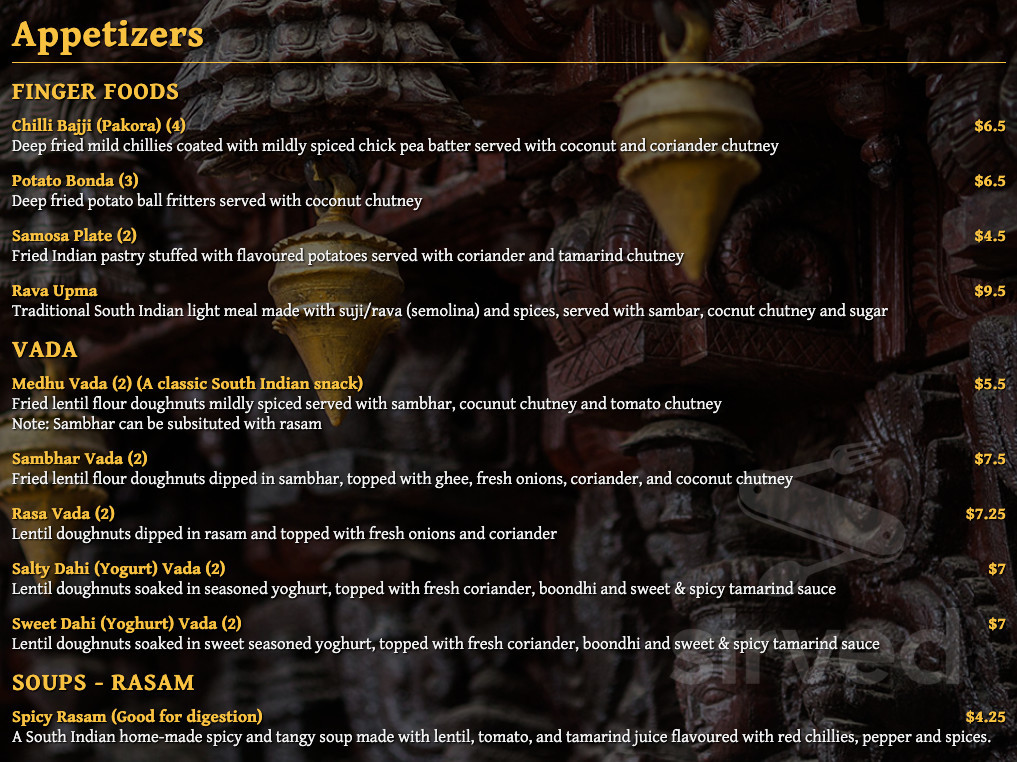 Guru Lukshmi menu in Mississauga, Ontario, Canada