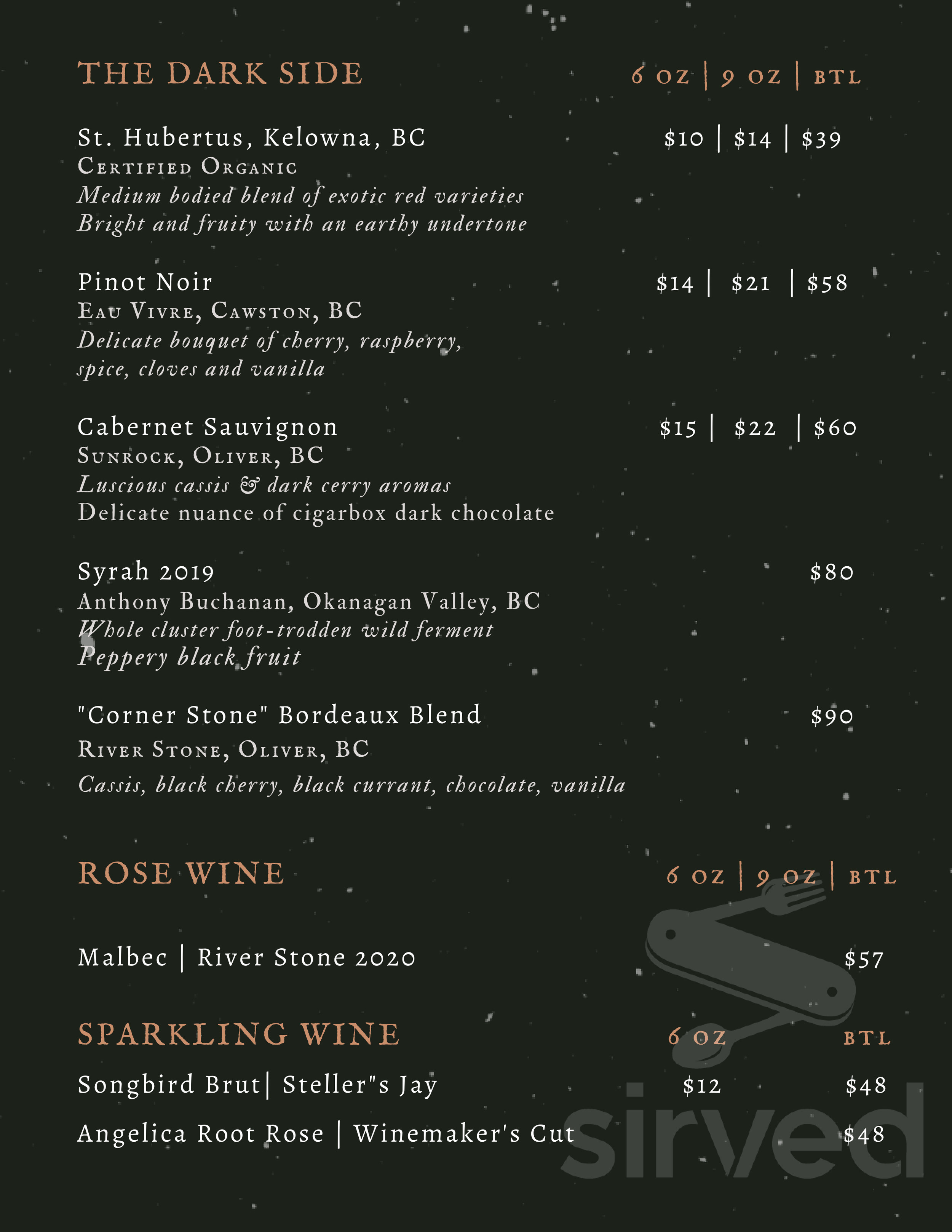 The Black Cauldron menu in Nelson, British Columbia, Canada