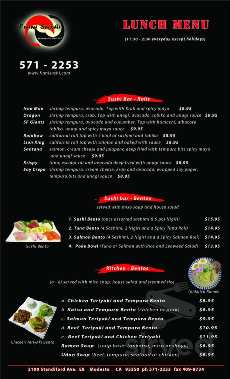 Fumi Sushi Restaurant menu in Modesto, California, USA