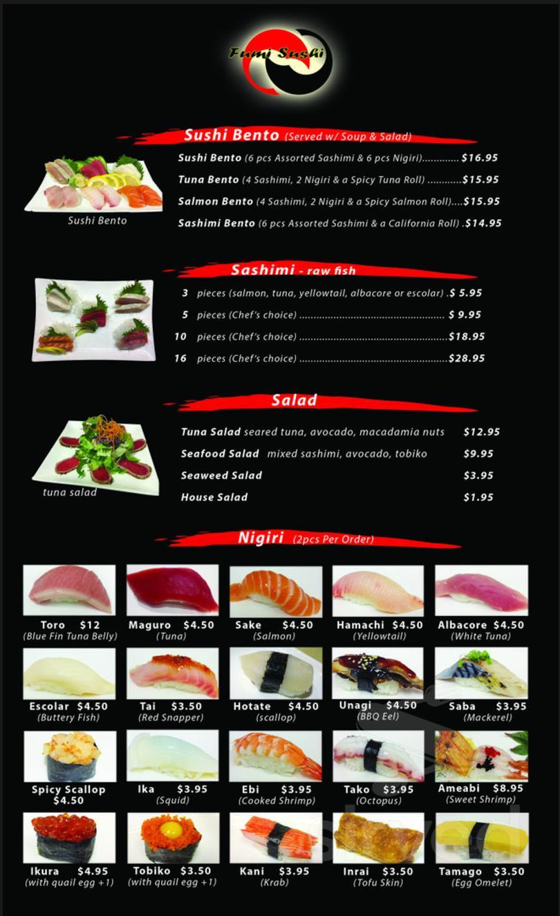 Fumi Sushi Restaurant menu in Modesto, California, USA