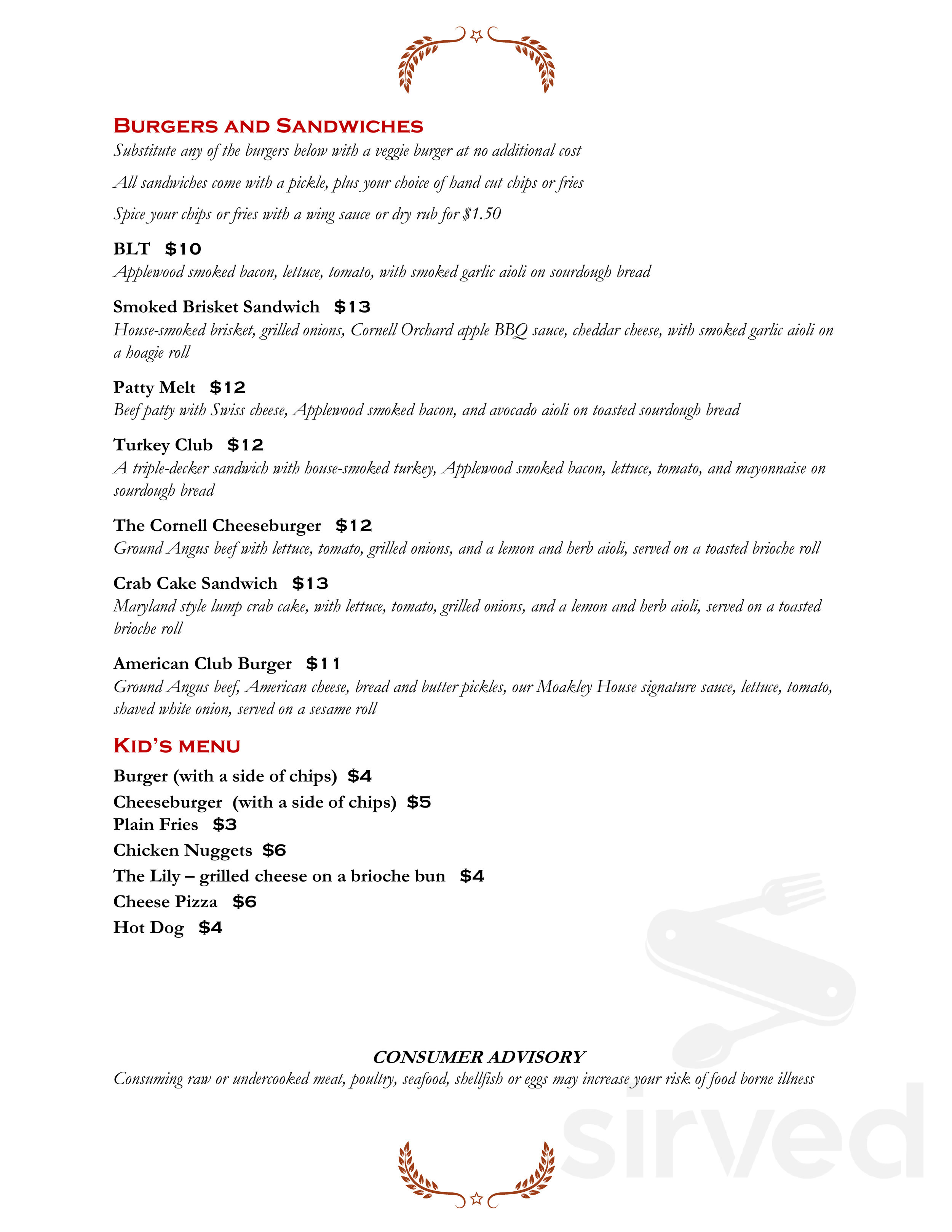 McCormick's at Moakley House menus in Ithaca, New York, United States