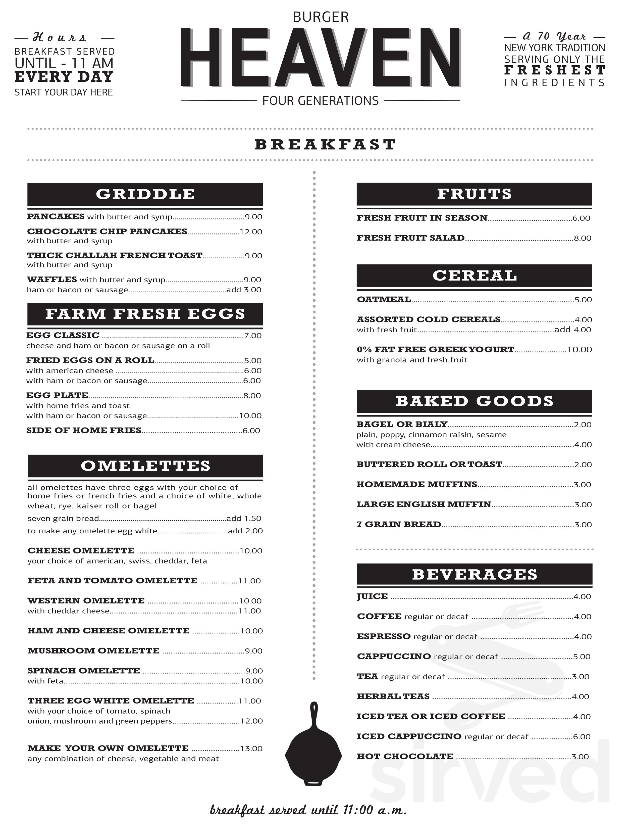 Burger Heaven menu in New York, New York, USA