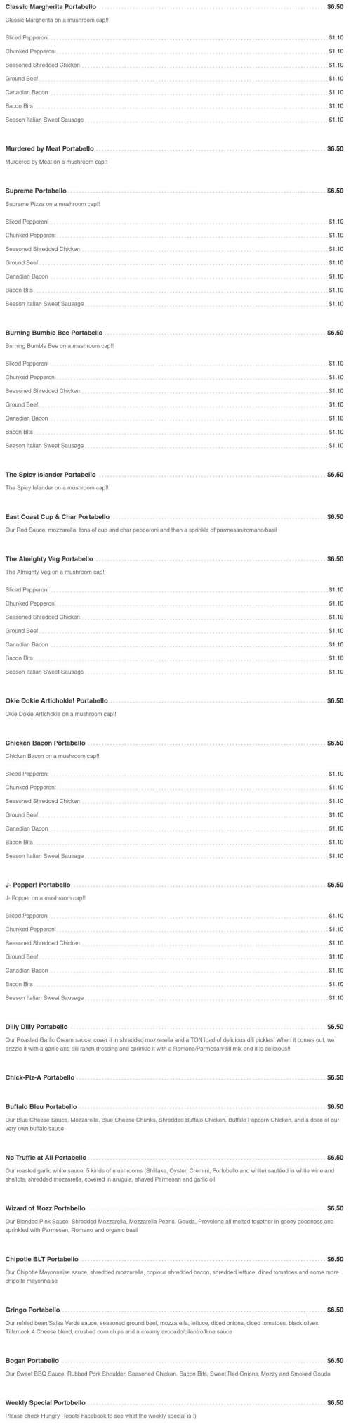 The Hungry Robot menu in Fairbanks, Alaska, USA