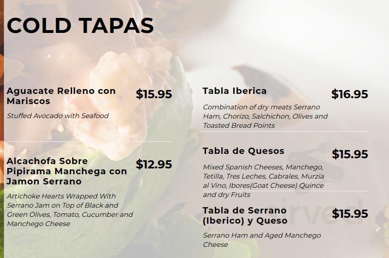 Sayola Restaurant menu in Montclair, New Jersey, USA