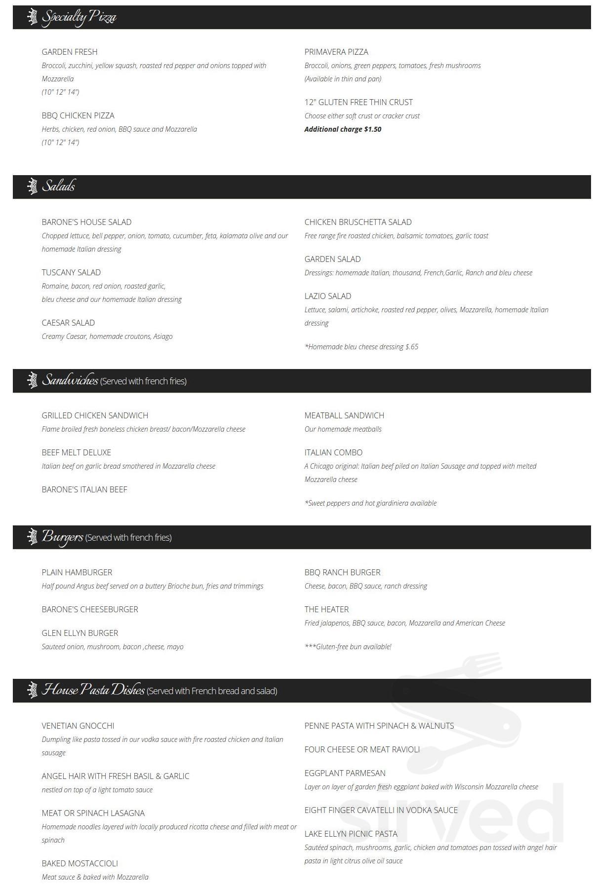 Barones Of Glen Ellyn Menus In Glen Ellyn Illinois United States
