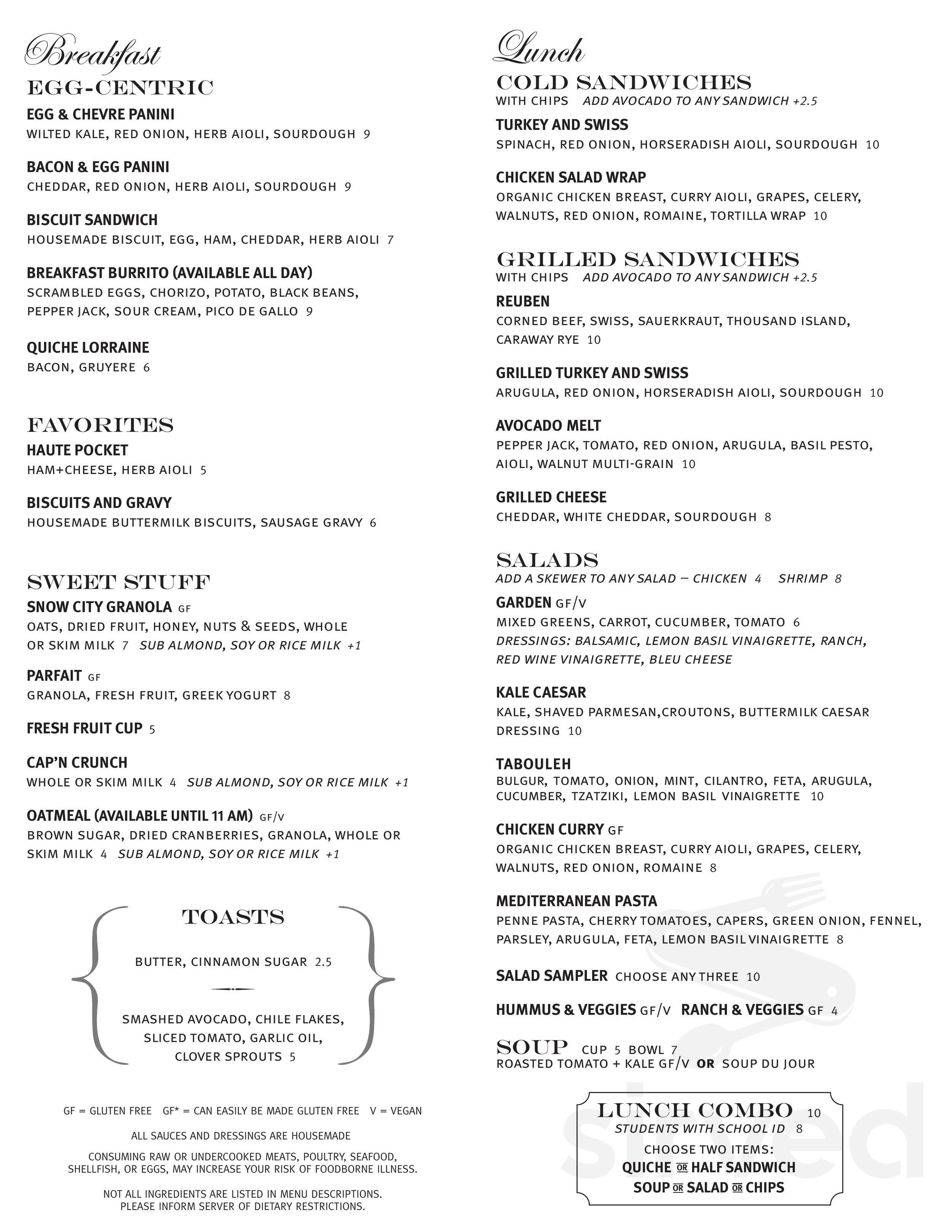 South Restaurant + Coffeehouse menu in Anchorage, Alaska, USA