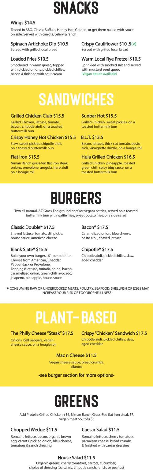 Sunbar Tempe menu in Tempe, Arizona, USA
