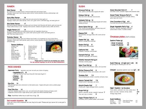 SATO menu in Buffalo, New York, USA