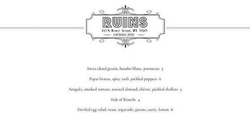 Menu for Ruins in Spokane, WA | Sirved