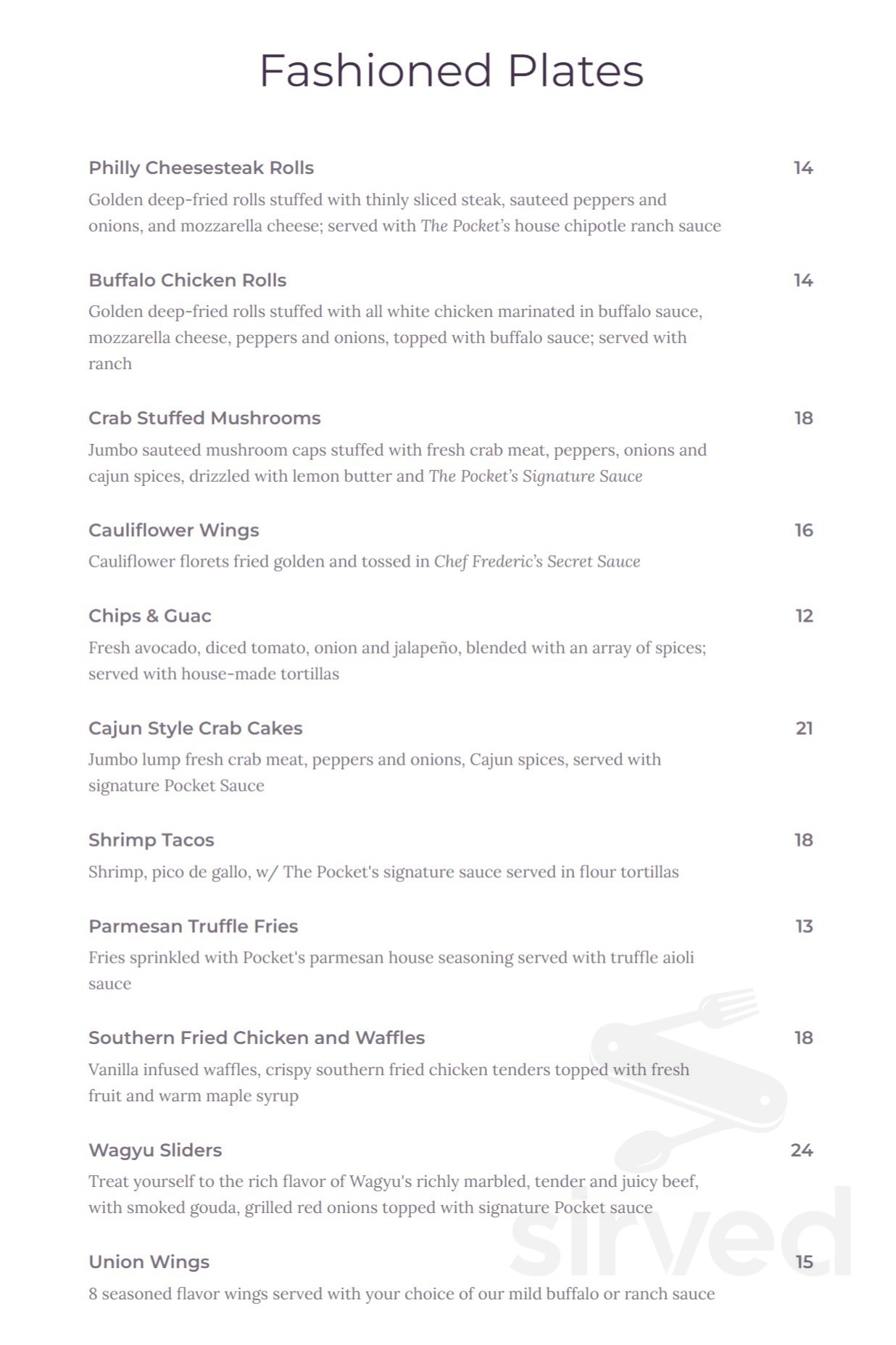 The Pocket (a.k.a. Tailors' Union) menus in Memphis, Tennessee, United ...