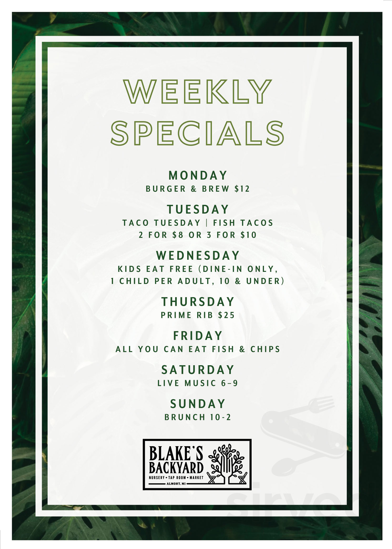 Blake's Backyard menu in Almont, Michigan, USA