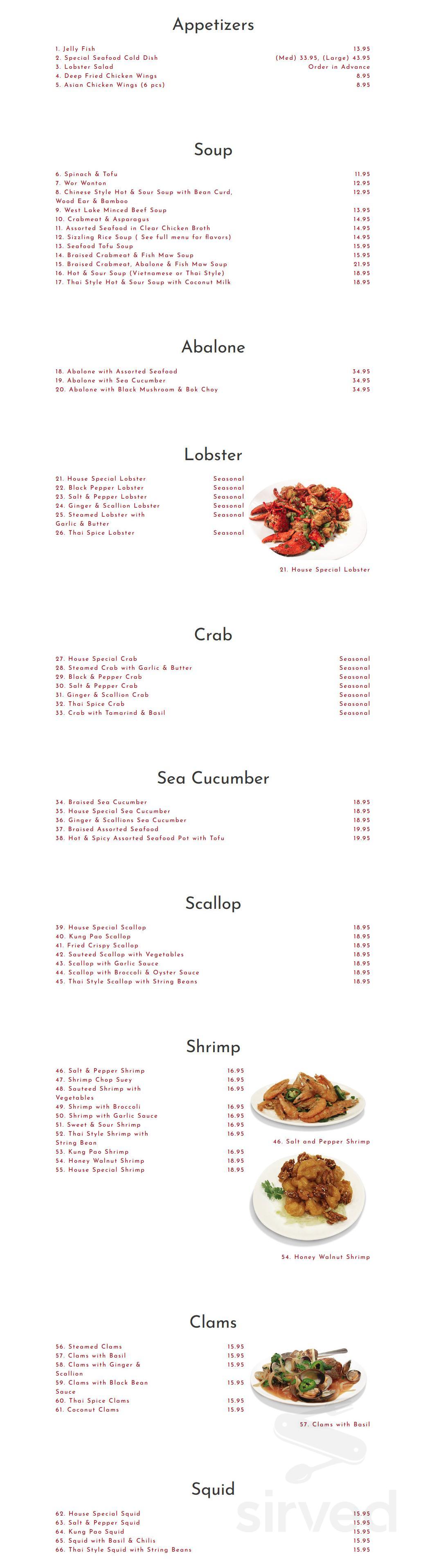Seafood Cove menu in Garden Grove, California, USA