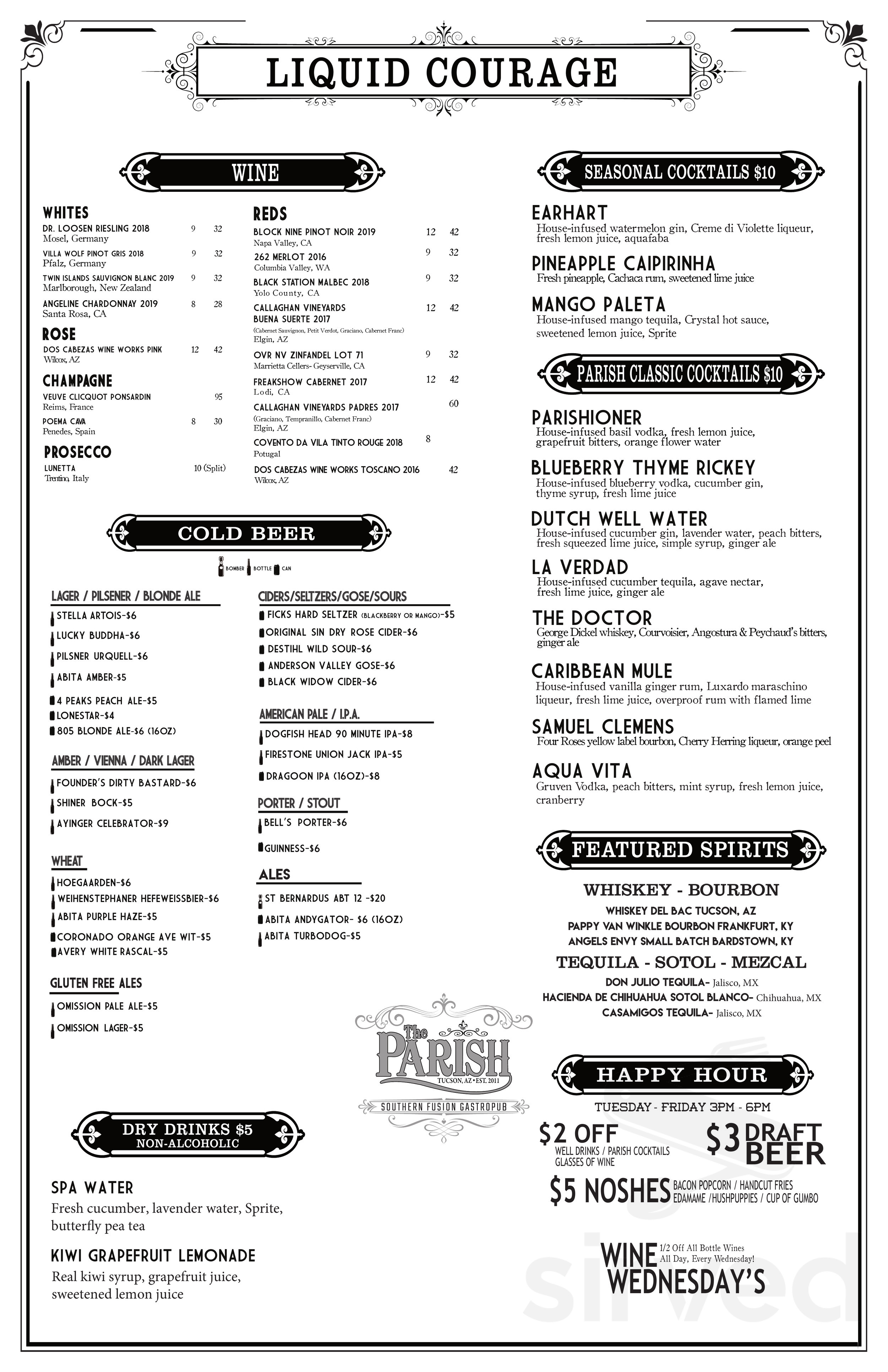 Menu for The Parish in Tucson, AZ | Sirved