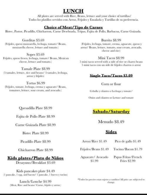 Andale Mexican Restaurant menu in Baytown, Texas, USA