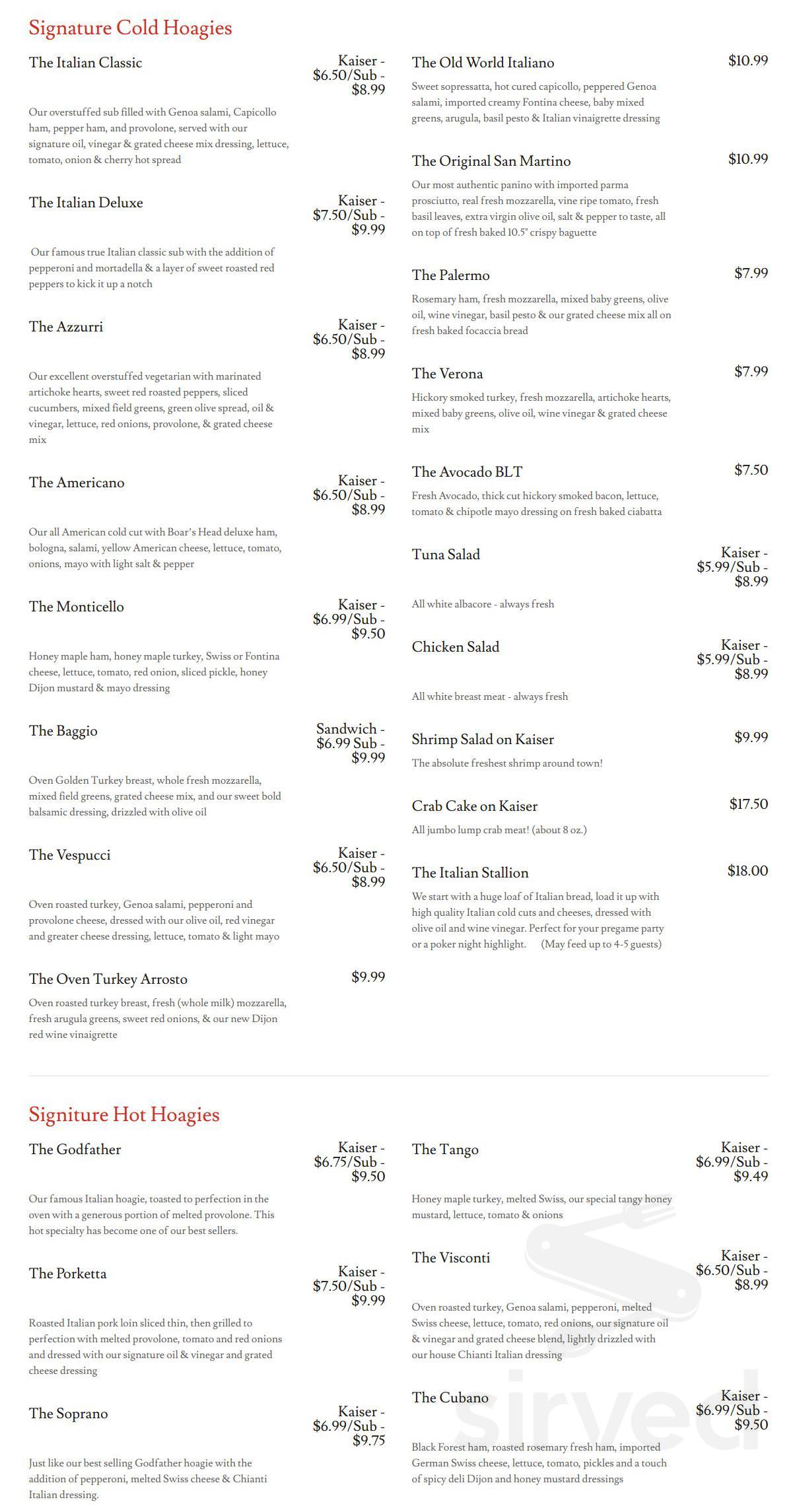 Cannella's Deli menu in Nottingham, Maryland, USA
