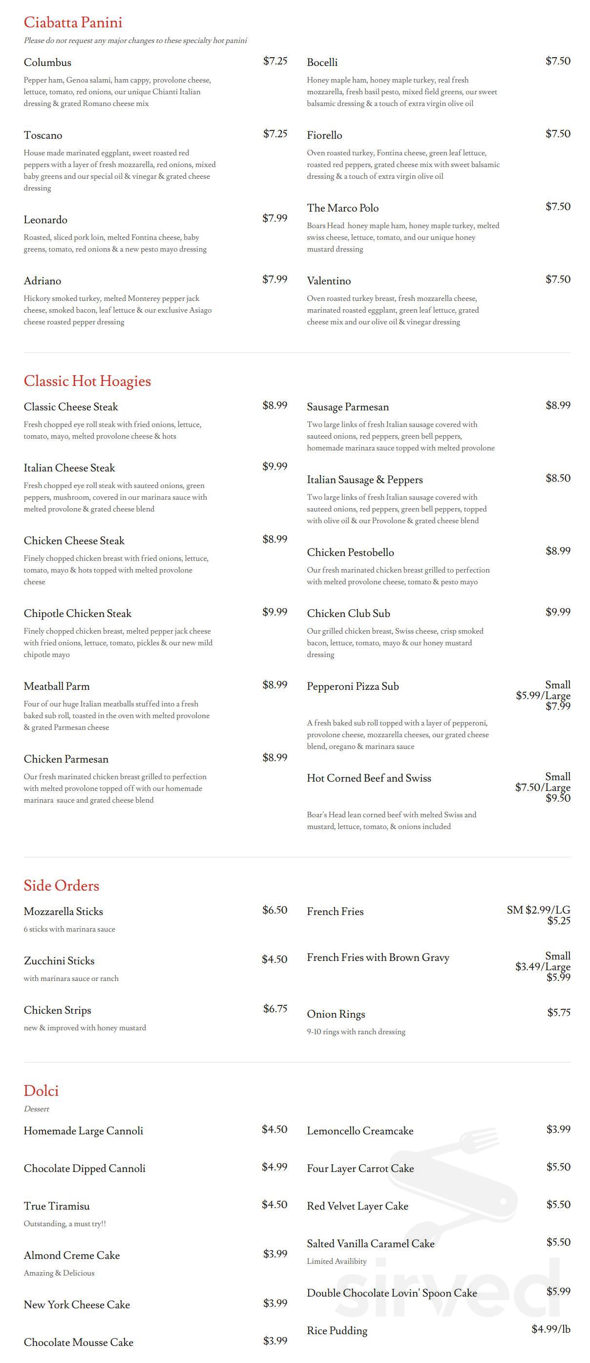 Cannella's Deli menu in Nottingham, Maryland, USA