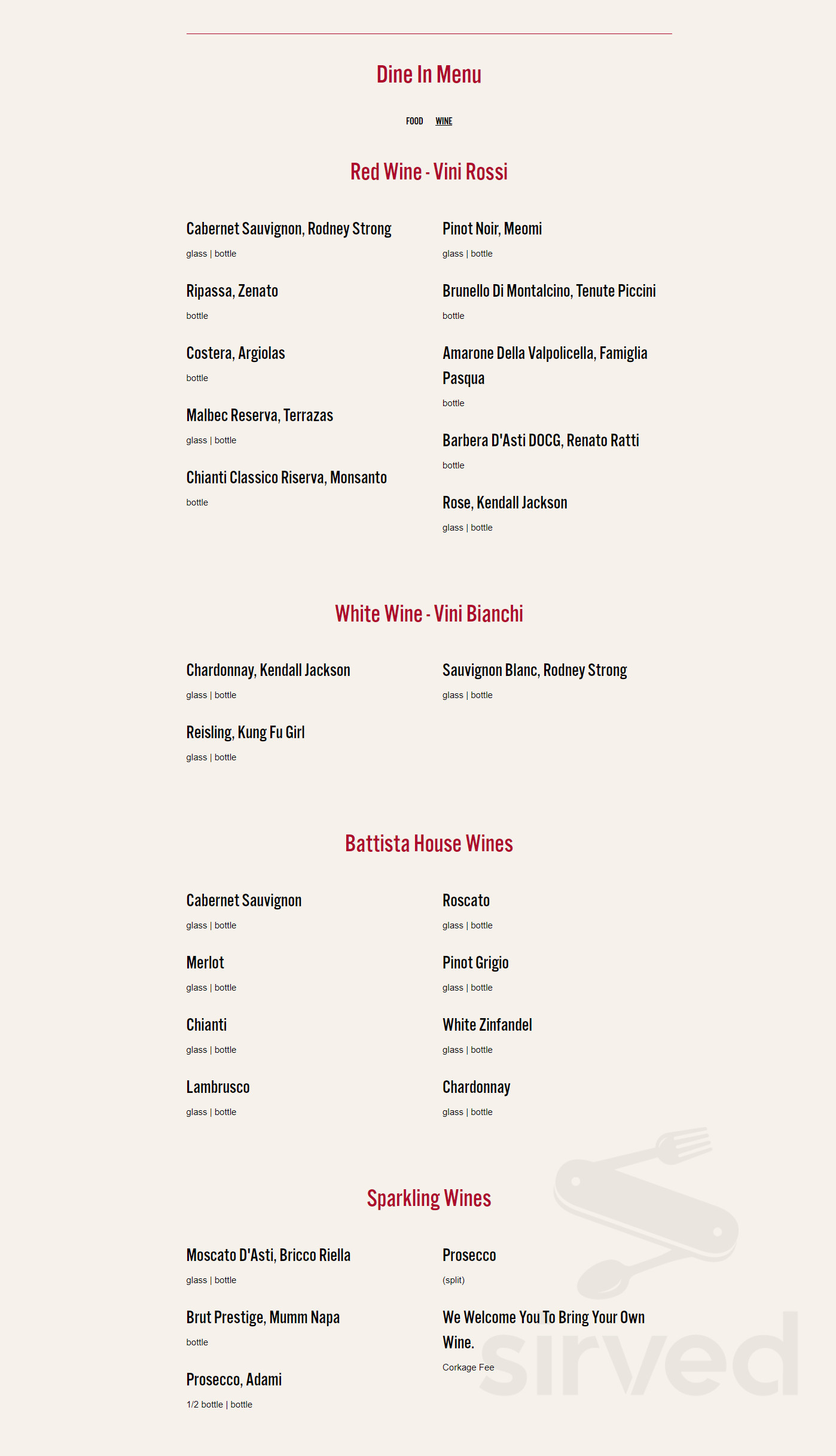 Lino's menu in Rockford, Illinois, USA