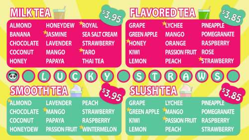Lucky Straws Boba Tea Cafe menu in Winter Garden, Florida, USA